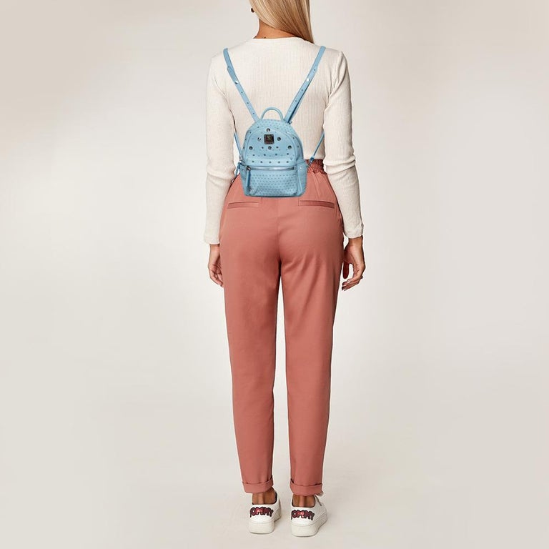 MCM Blue Leather X Mini Studded Strak-Bebe Boo Backpack For Sale at 1stDibs
