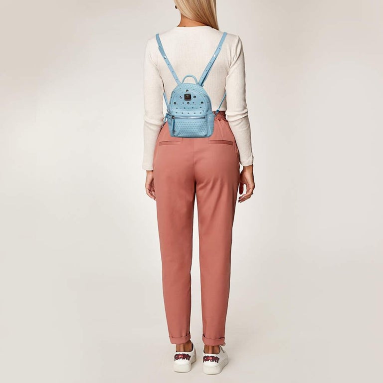 MCM Blue Leather X Mini Studded Strak-Bebe Boo Backpack For Sale at 1stDibs