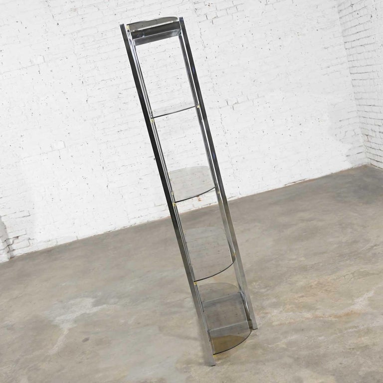 MCM Bow Shape Chrome Étagère 5 Smoked Glass Shelves Style of James ...