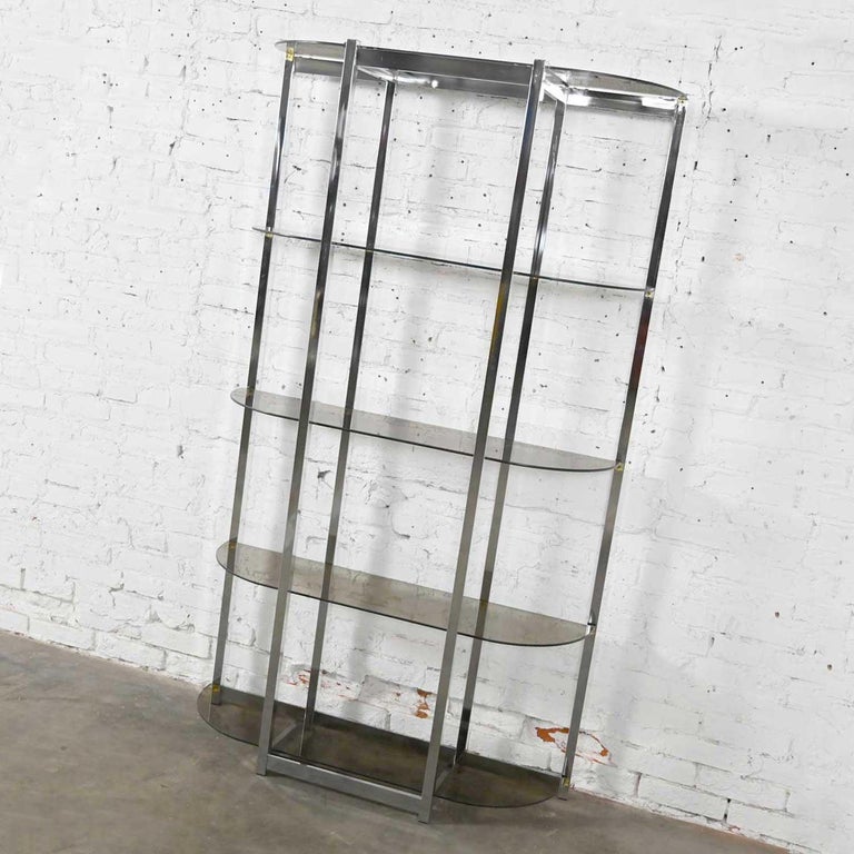 MCM Bow Shape Chrome Étagère 5 Smoked Glass Shelves Style of James ...