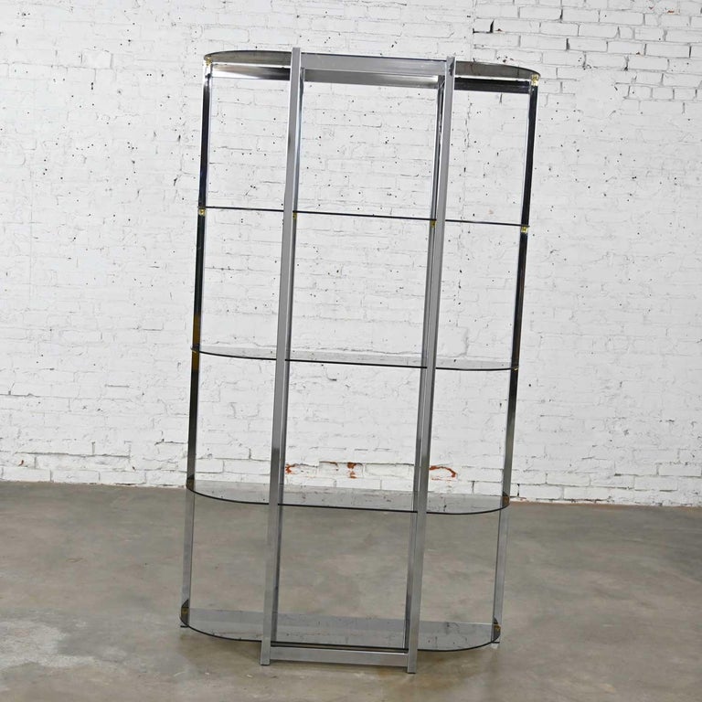 MCM Bow Shape Chrome Étagère 5 Smoked Glass Shelves Style of James ...