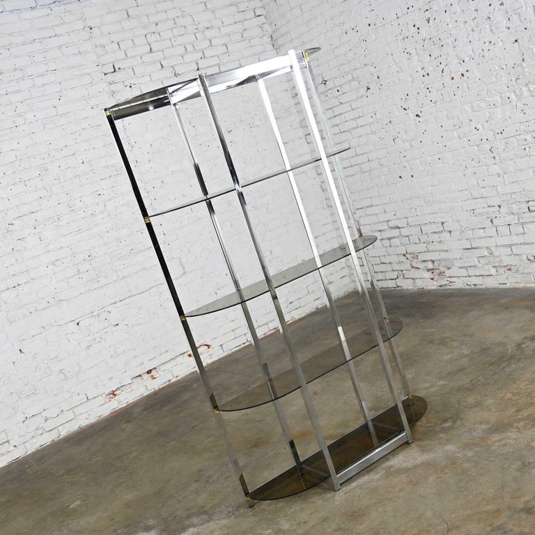 MCM Bow Shape Chrome Étagère 5 Smoked Glass Shelves Style of James ...