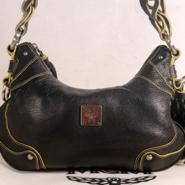 MCM Braided Handle 869333 Black Leather Shoulder Bag For Sale at 1stDibs