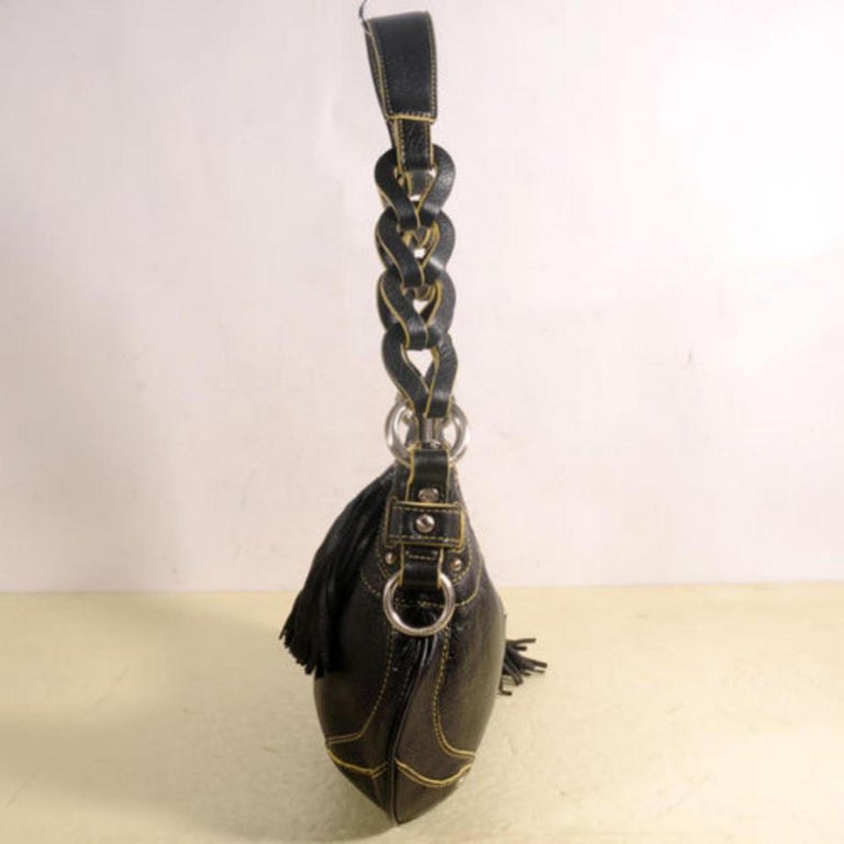 MCM Braided Handle 869333 Black Leather Shoulder Bag For Sale at 1stDibs