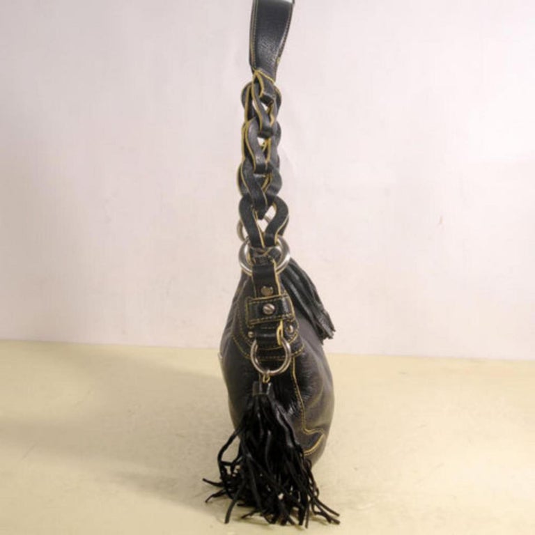 MCM Braided Handle 869333 Black Leather Shoulder Bag For Sale at 1stDibs