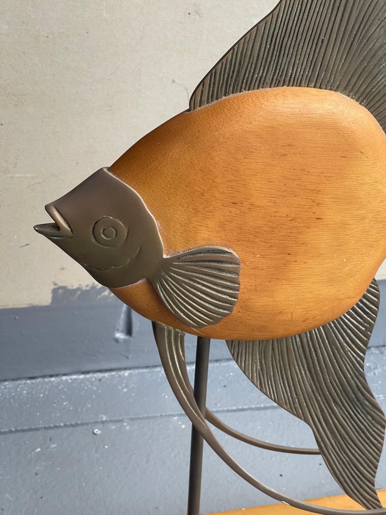 MCM Brass and Wood Angel Fish Sculpture by Frederick Cooper For Sale at ...