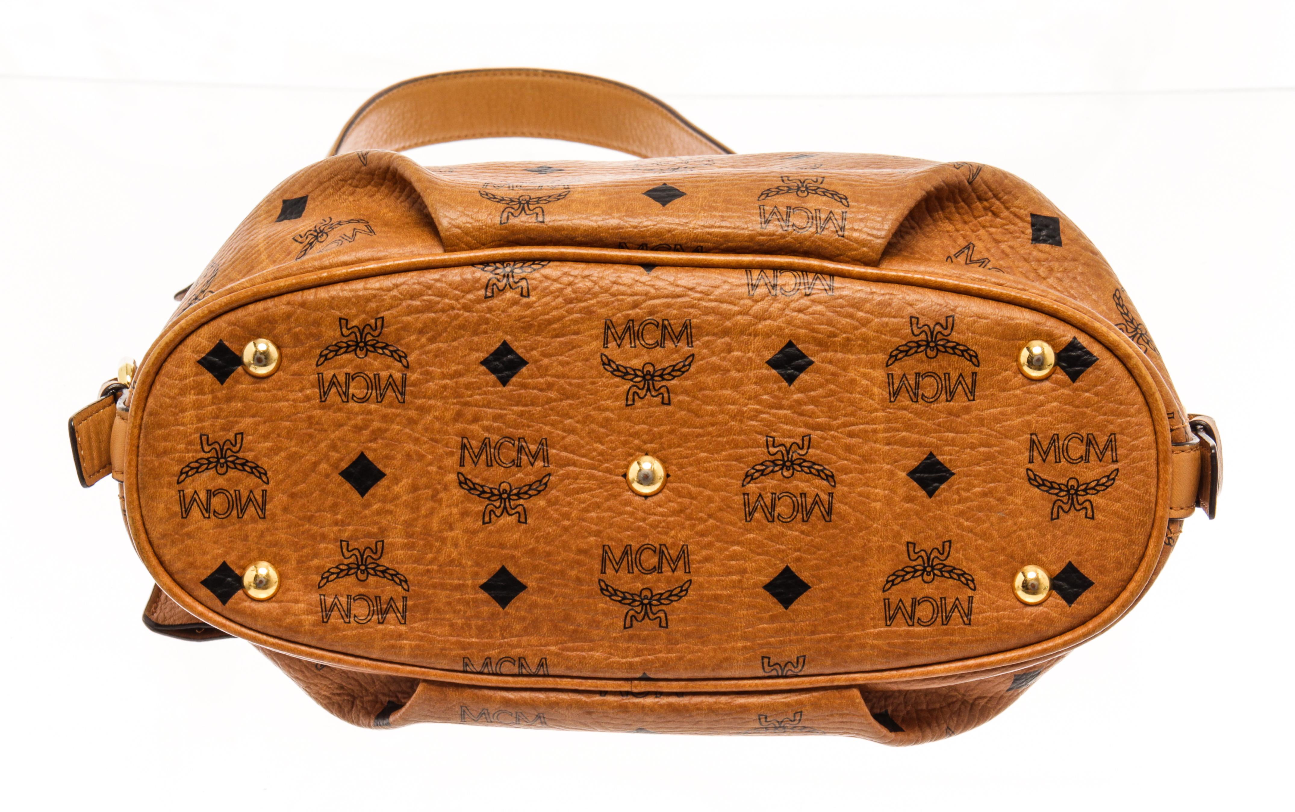 MCM Brown Canvas Leather Shoulder Bag at 1stDibs