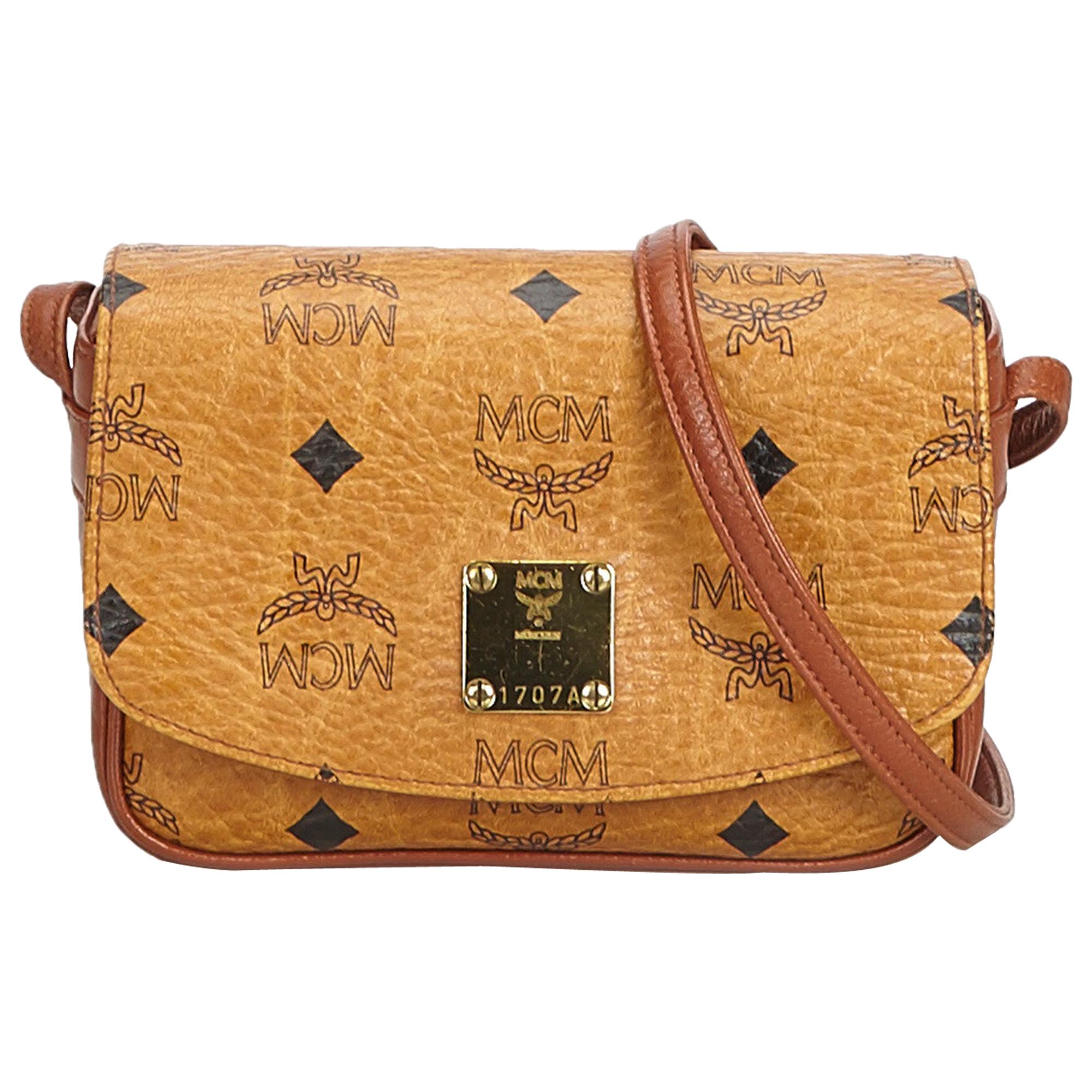 mcm round black leather cross body bag, 1990s For Sale at 1stdibs