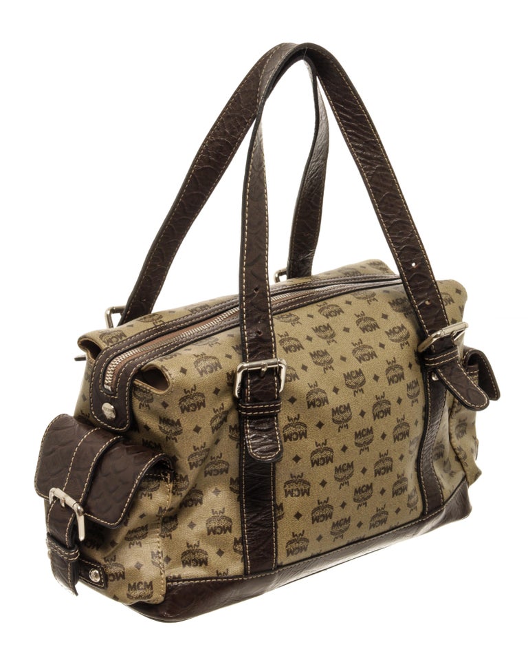 MCM Brown Monogram Boston Bag For Sale at 1stDibs