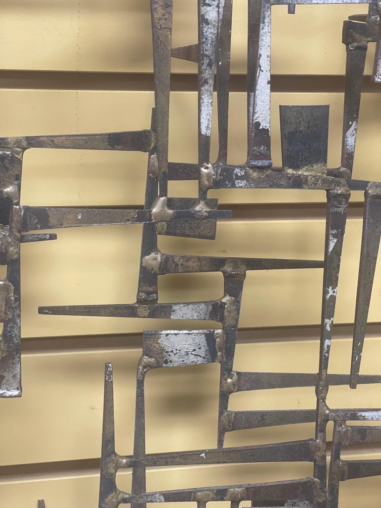 MCM Brutalist Abstact Nail Sculpture by William Bowie For Sale at 1stDibs