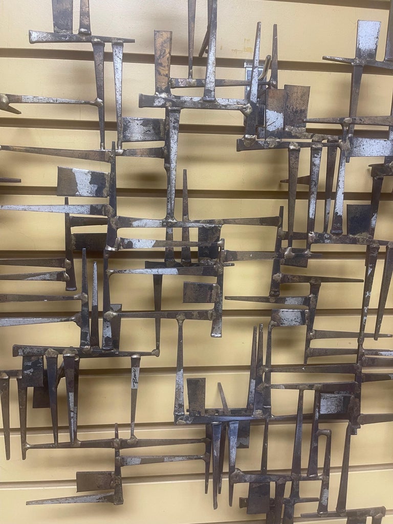 MCM Brutalist Abstact Nail Sculpture by William Bowie For Sale at 1stDibs