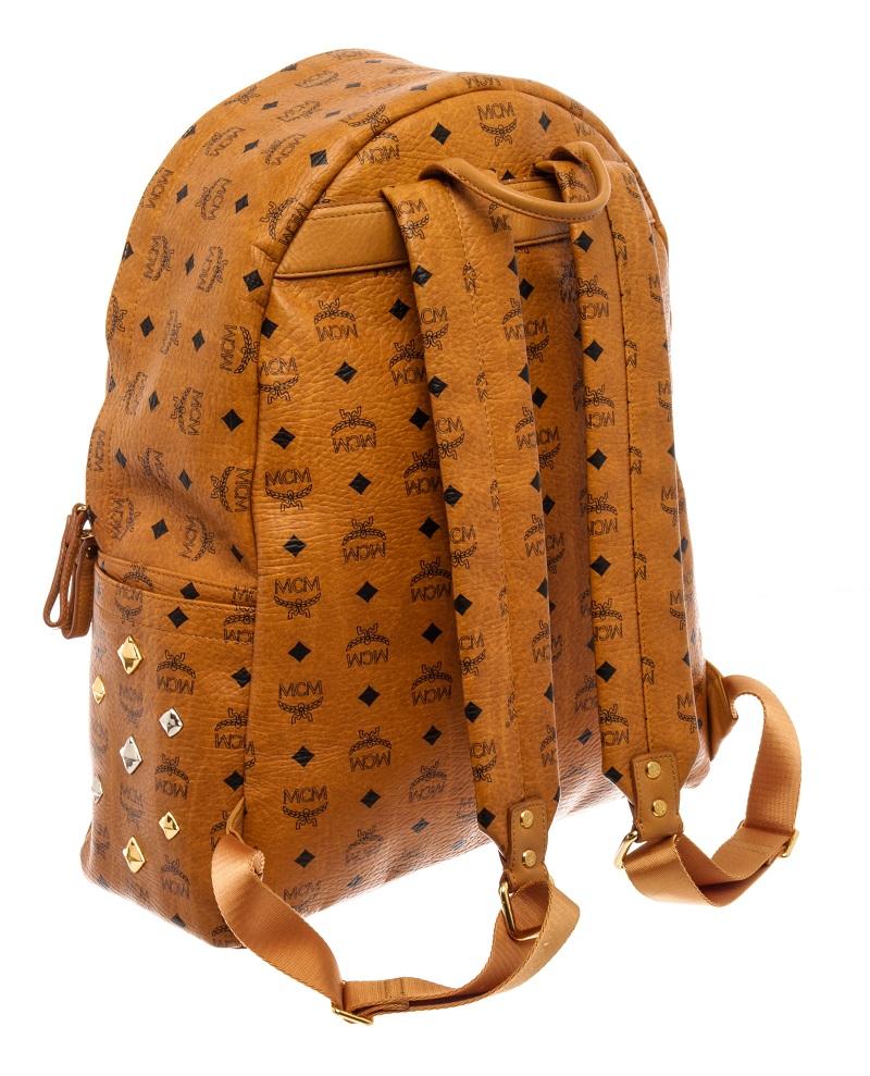 MCM Camel Canvas Large Visetos Sprinkle Stud Stark Cognac Backpack at ...