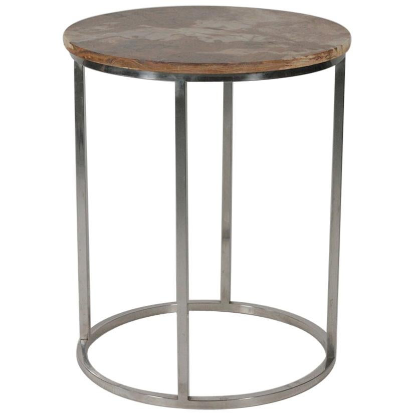 Mcm Chrome And Marble Round Accent Table For Sale At 1stdibs