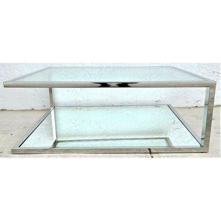 MCM Chrome Glass and Mirror Floating Coffee Table For Sale at 1stDibs