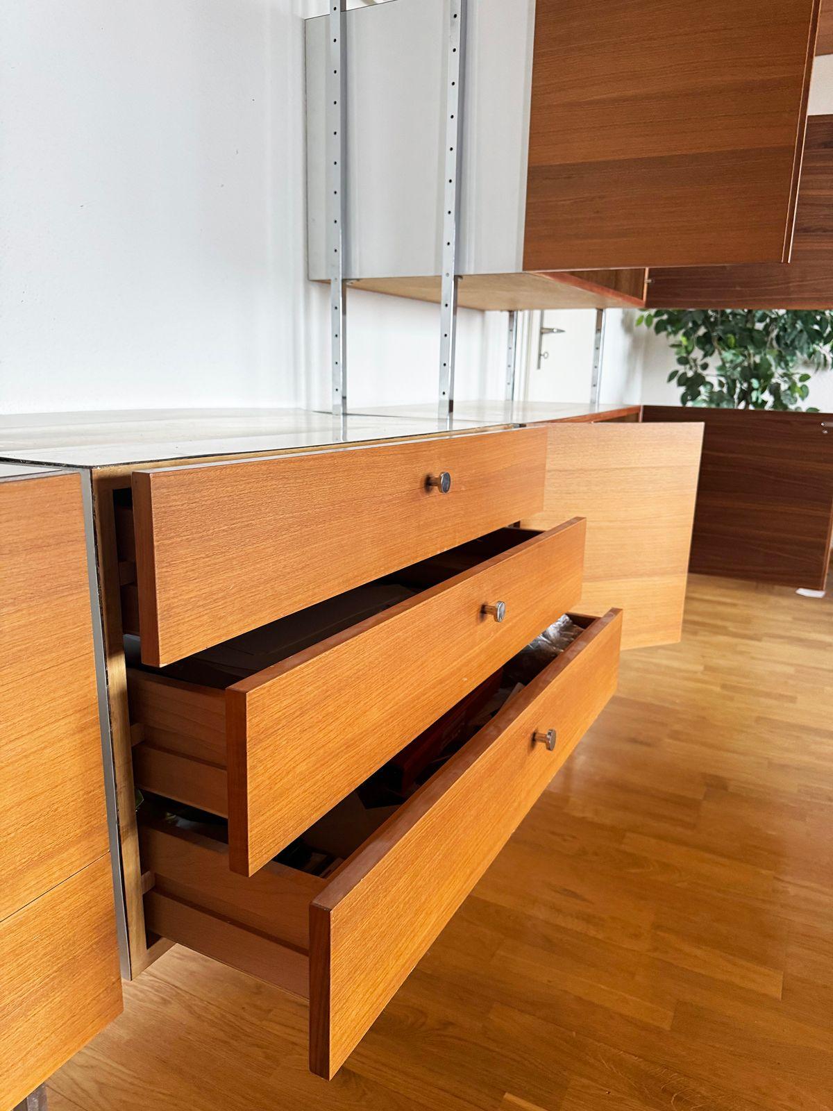 MCM Chrome Teak, Modular shelves cabinets 4 Bay Wall UnitGeorge Nelson ...