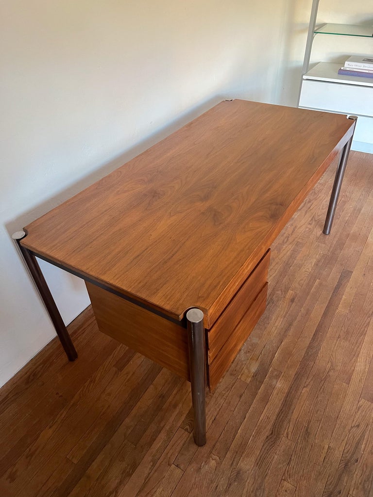 MCM Chrome and Walnut Executive Desk by Jens Risom for Howe For Sale at ...