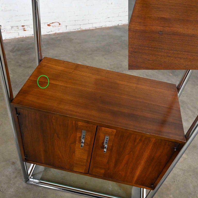 MCM Chrome and Walnut Veneer Display Cabinet or Room Divider 3 Piece ...