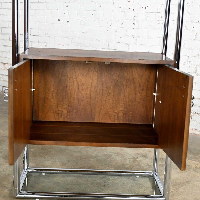 MCM Chrome and Walnut Veneer Display Cabinet or Room Divider 3 Piece ...