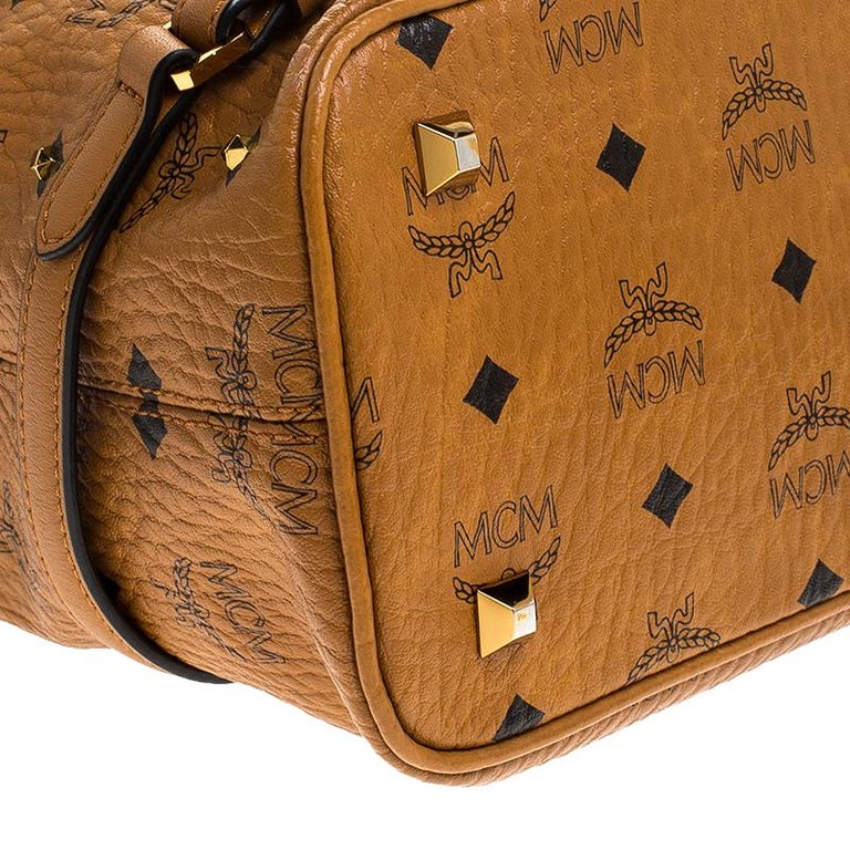 MCM Cognac/Black Visetos Leather Top Handle Bag For Sale at 1stDibs