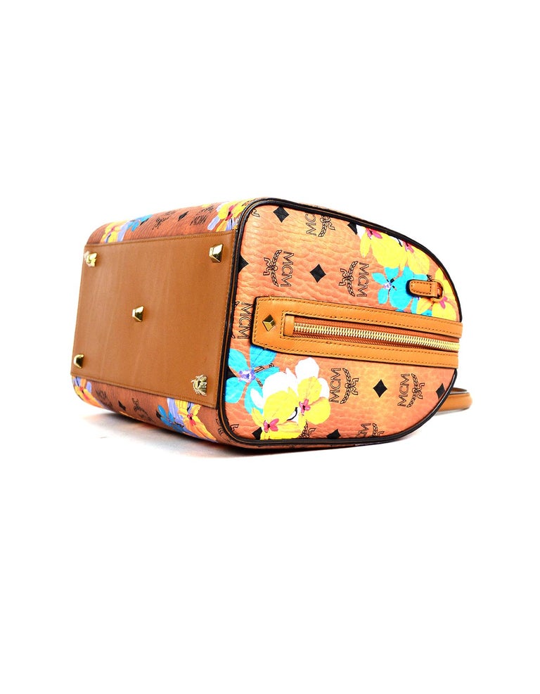MCM Cognac Monogram Orchid Floral Visetos Medium Essential Boston Bag For Sale at 1stDibs | mcm ...