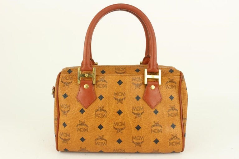MCM Cognac Monogram Visetos Boston Bag 921mcm69 For Sale at 1stDibs