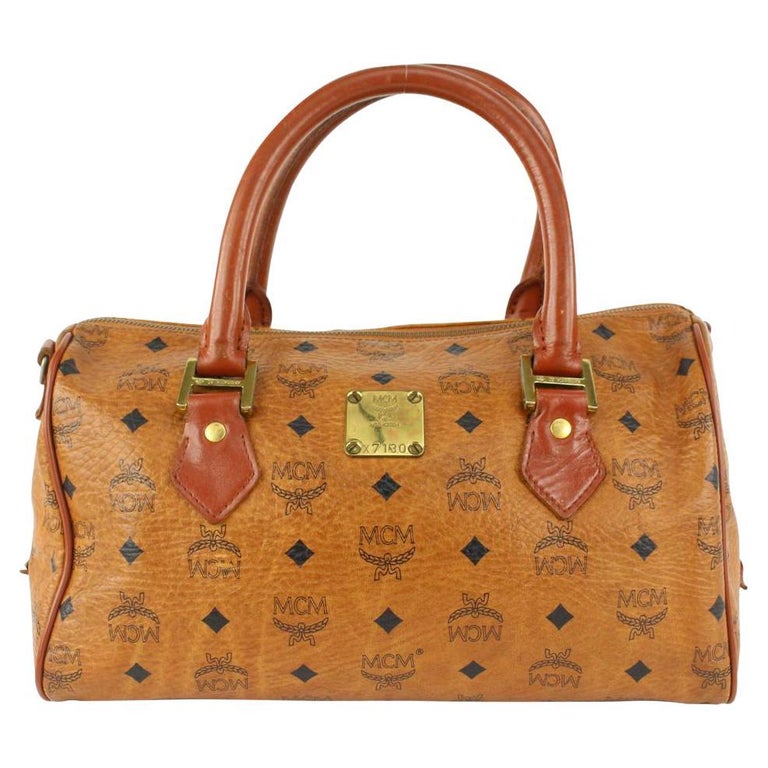 MCM Cognac Monogram Visetos Boston Bag 924mcm20 at 1stDibs
