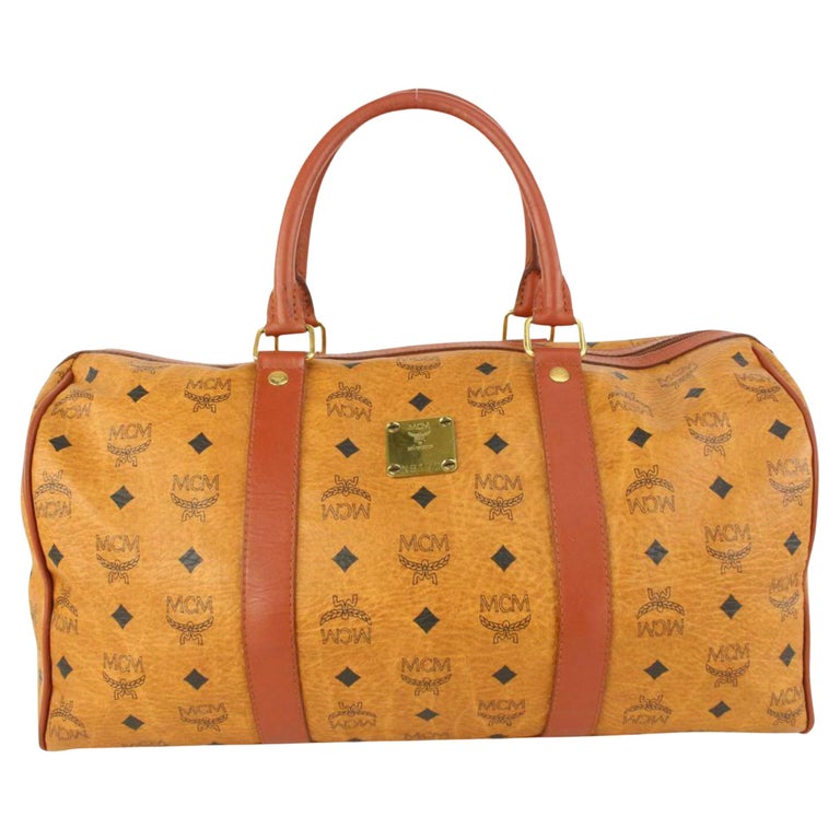 MCM Cognac Monogram Visetos Boston Duffle Bag 83MCM26 For Sale at 1stDibs