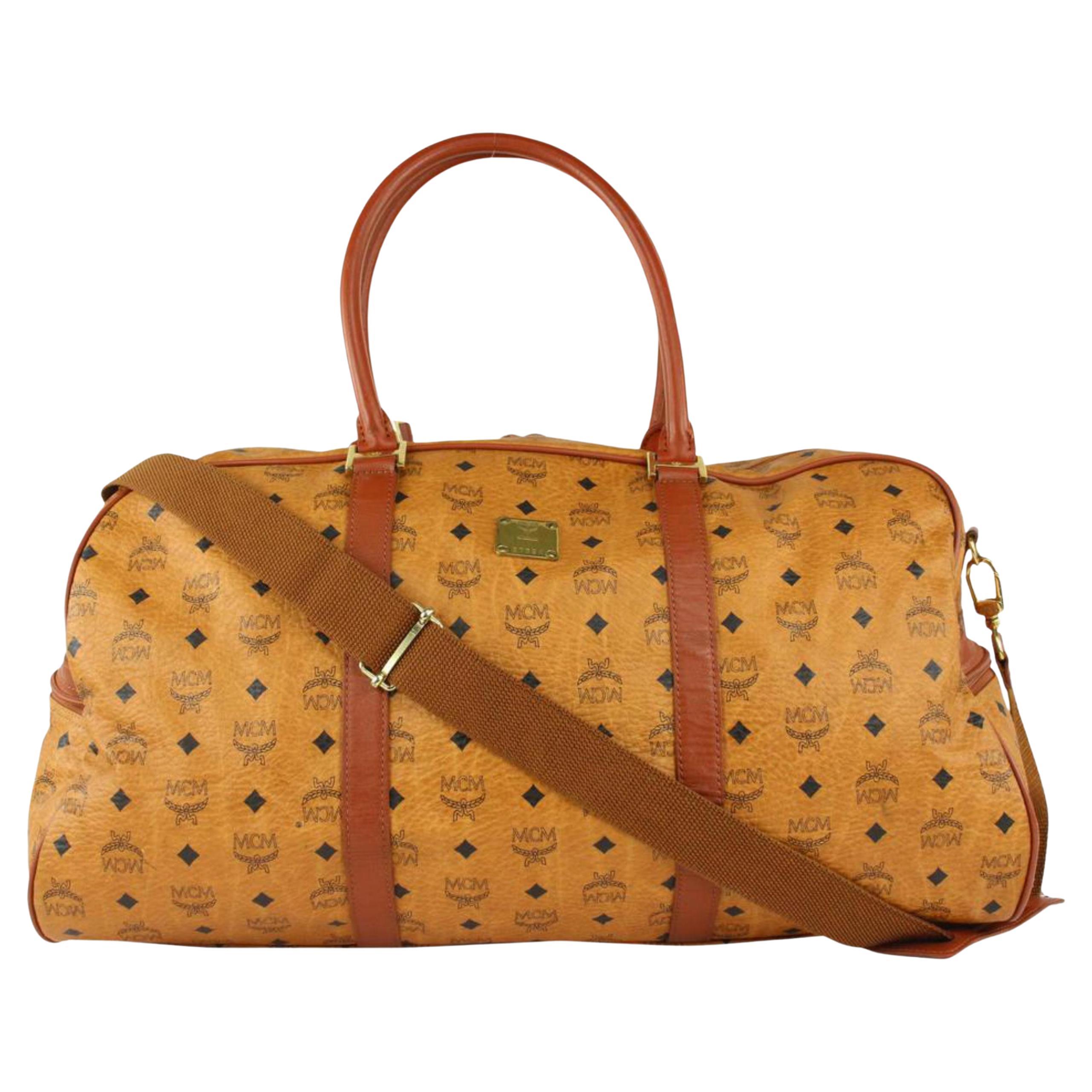 MCM Cognac Monogram Visetos Stripe Liz Shopper 869162 Brown Coated ...