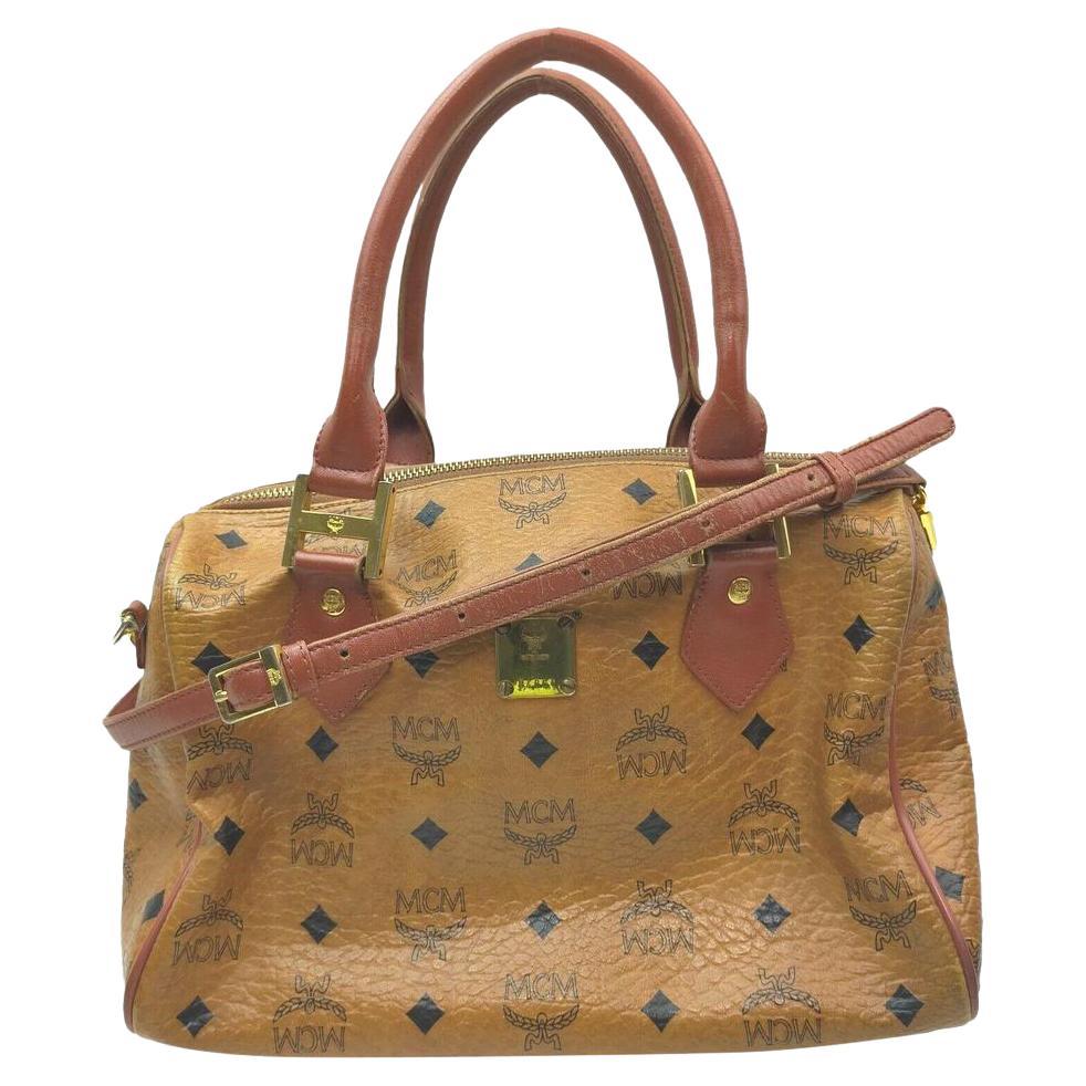 MCM Cognac Monogram Visetos Boston Bag 921mcm69 For Sale at 1stDibs