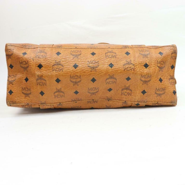 MCM Cognac Monogram Visetos Shopper Tote 870426 Brown Canvas Shoulder ...