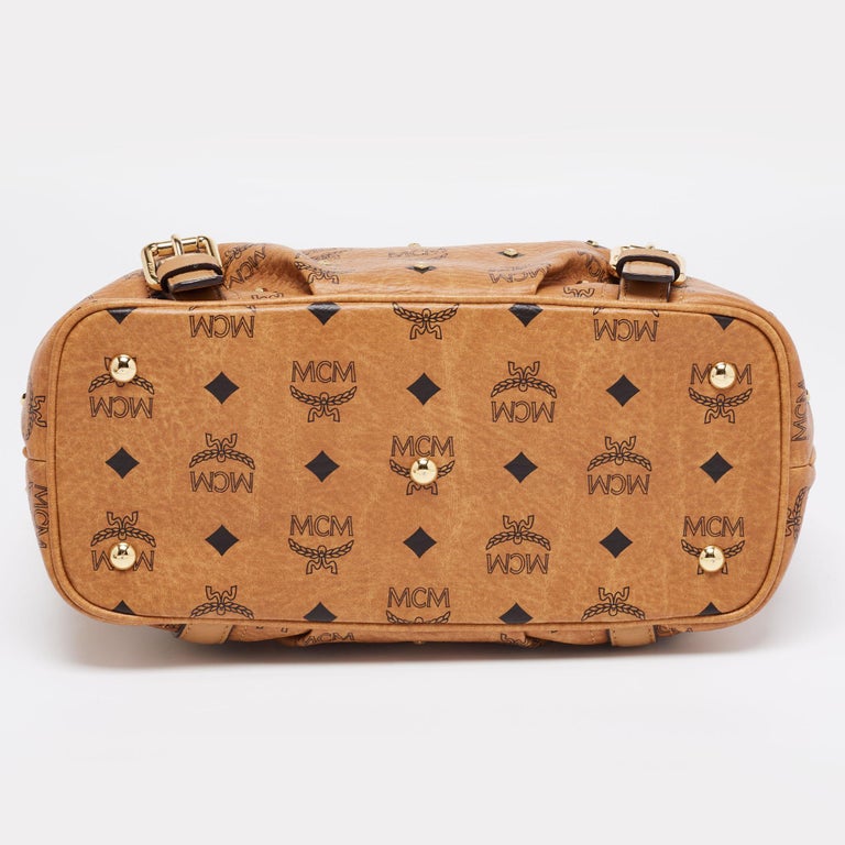 MCM Cognac Visetos Coated Canvas and Leather Zip Tote at 1stDibs