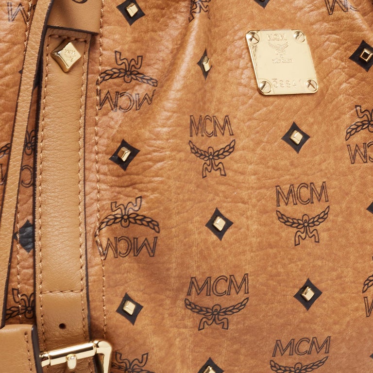 MCM Cognac Visetos Coated Canvas and Leather Zip Tote at 1stDibs