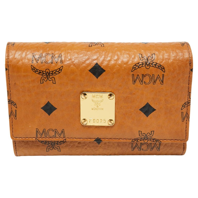 MCM Cognac Visetos Coated Canvas Trifold Wallet For Sale at 1stDibs