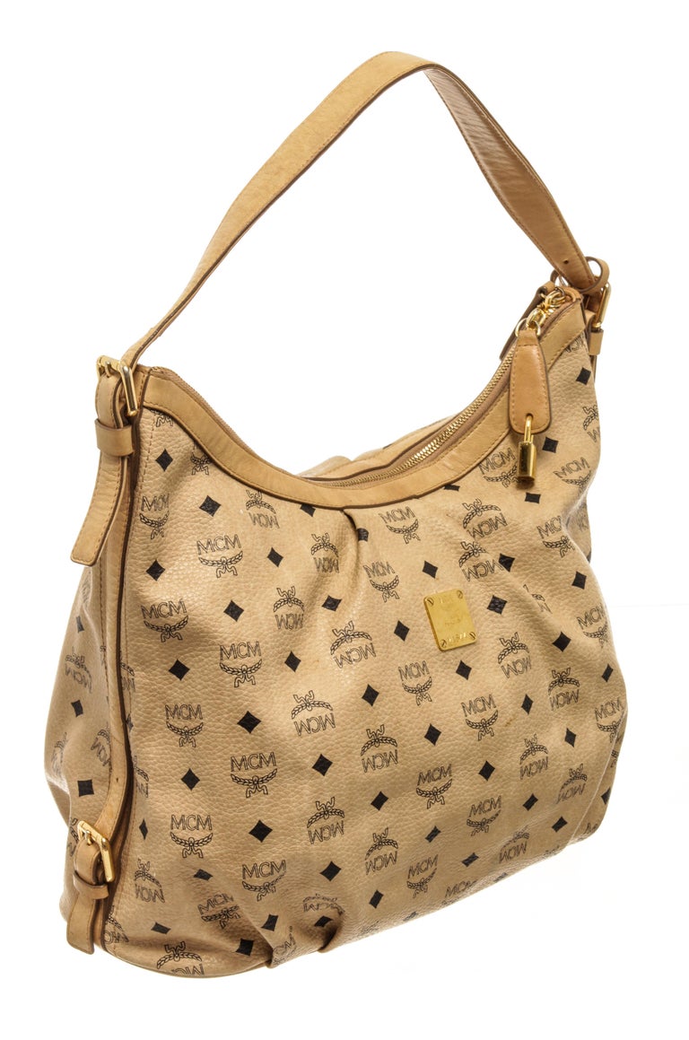 MCM Cream Coated Canvas Visetos Hobo bag at 1stDibs