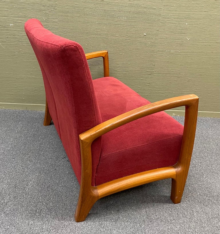 MCM Danish Modern Love Seat / Settee with Teak Frame For Sale at 1stDibs