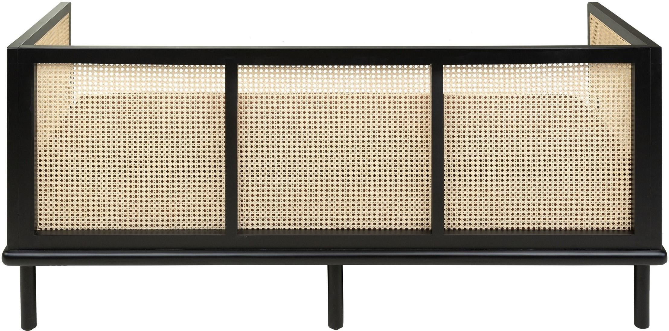 MCM Design Black Lacquer Wooden and Rattan Woven Cane Sofa For Sale at ...