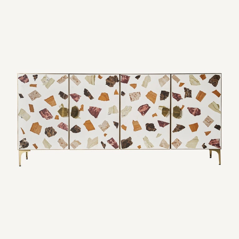 MCM Design Style Black Lacquered Wooden and Terrazzo Marble Sideboard ...