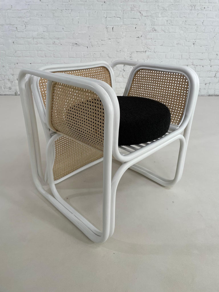 MCM Design Style Rattan and Wicker Dining Armchair with Boucle Fabric ...
