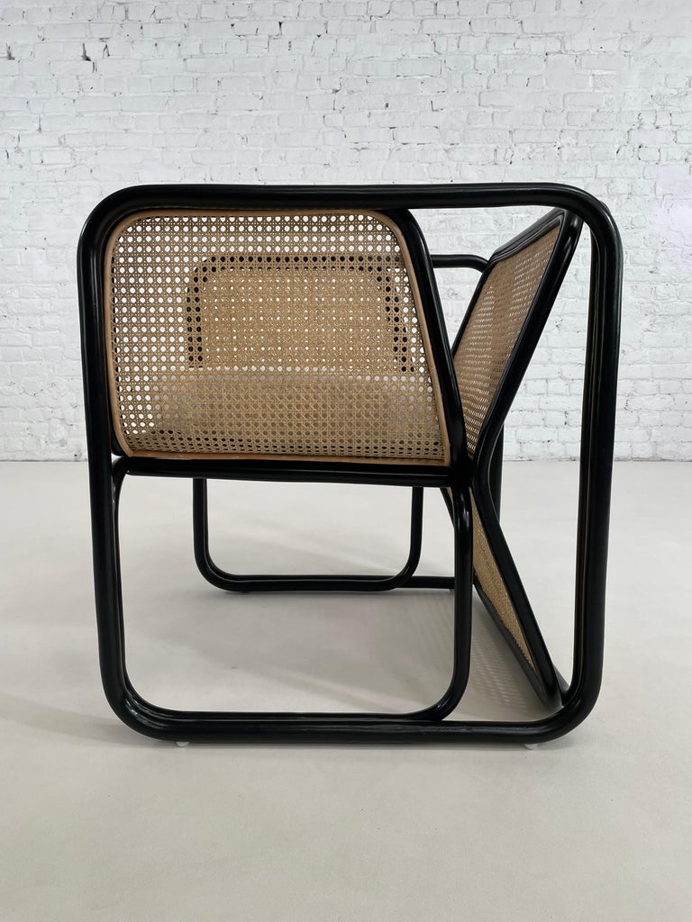 MCM Design Style Rattan and Wicker Dining Armchair With Boucle Fabric ...