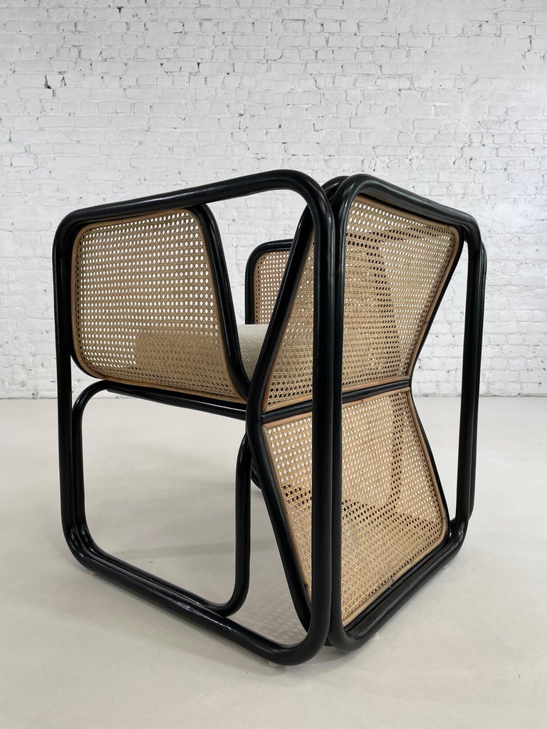 MCM Design Style Rattan and Wicker Dining Armchair With Boucle Fabric ...