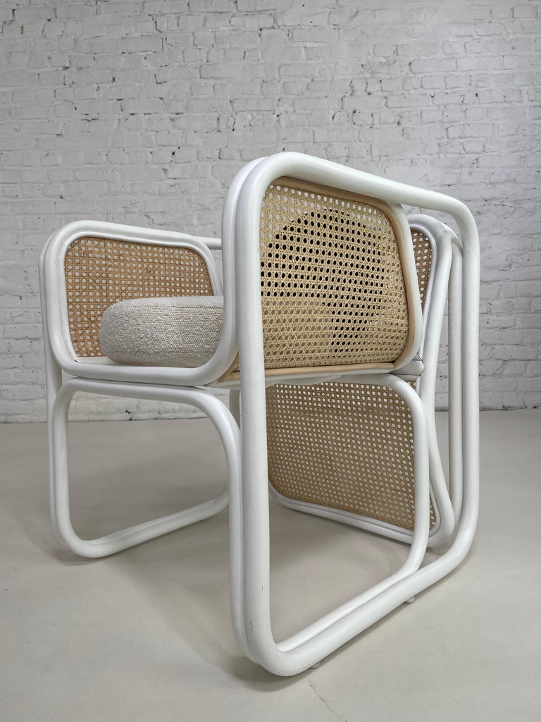 MCM Design Style Rattan and Wicker Dining Armchair with Boucle Fabric ...