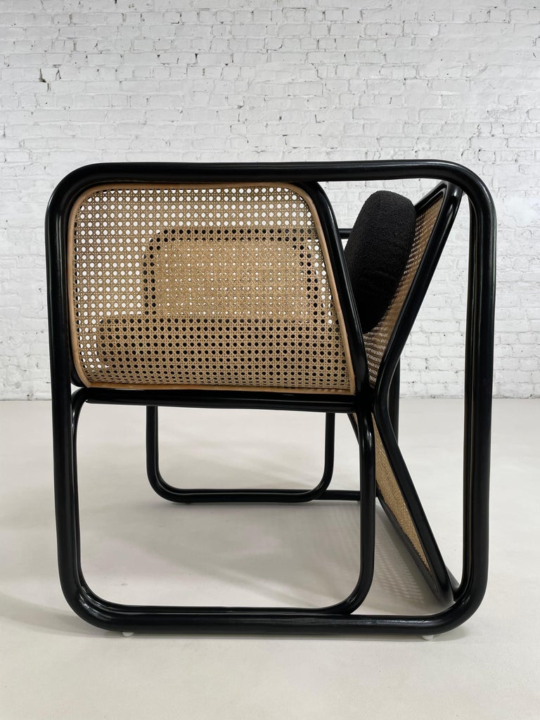 MCM Design Style Rattan and Wicker Large Armchair with Boucle Fabric ...