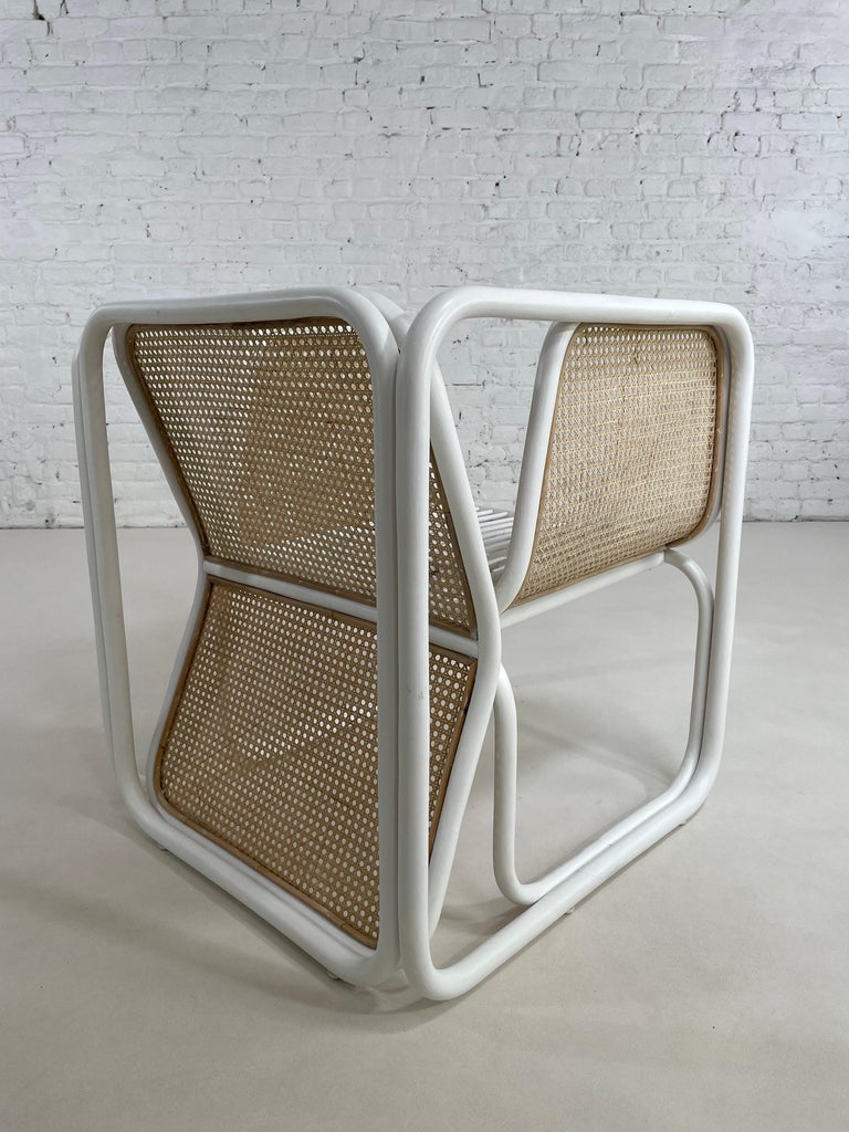 MCM Design Style Rattan and Wicker Large Armchair With Boucle Fabric ...