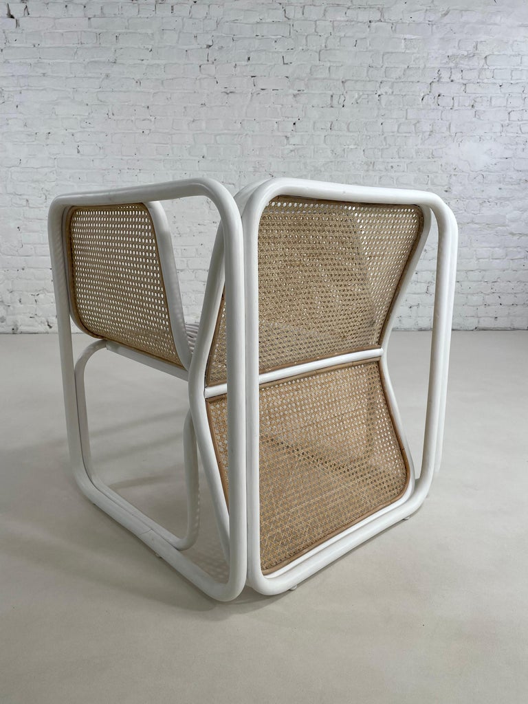 MCM Design Style Rattan and Wicker Large Armchair With Boucle Fabric ...
