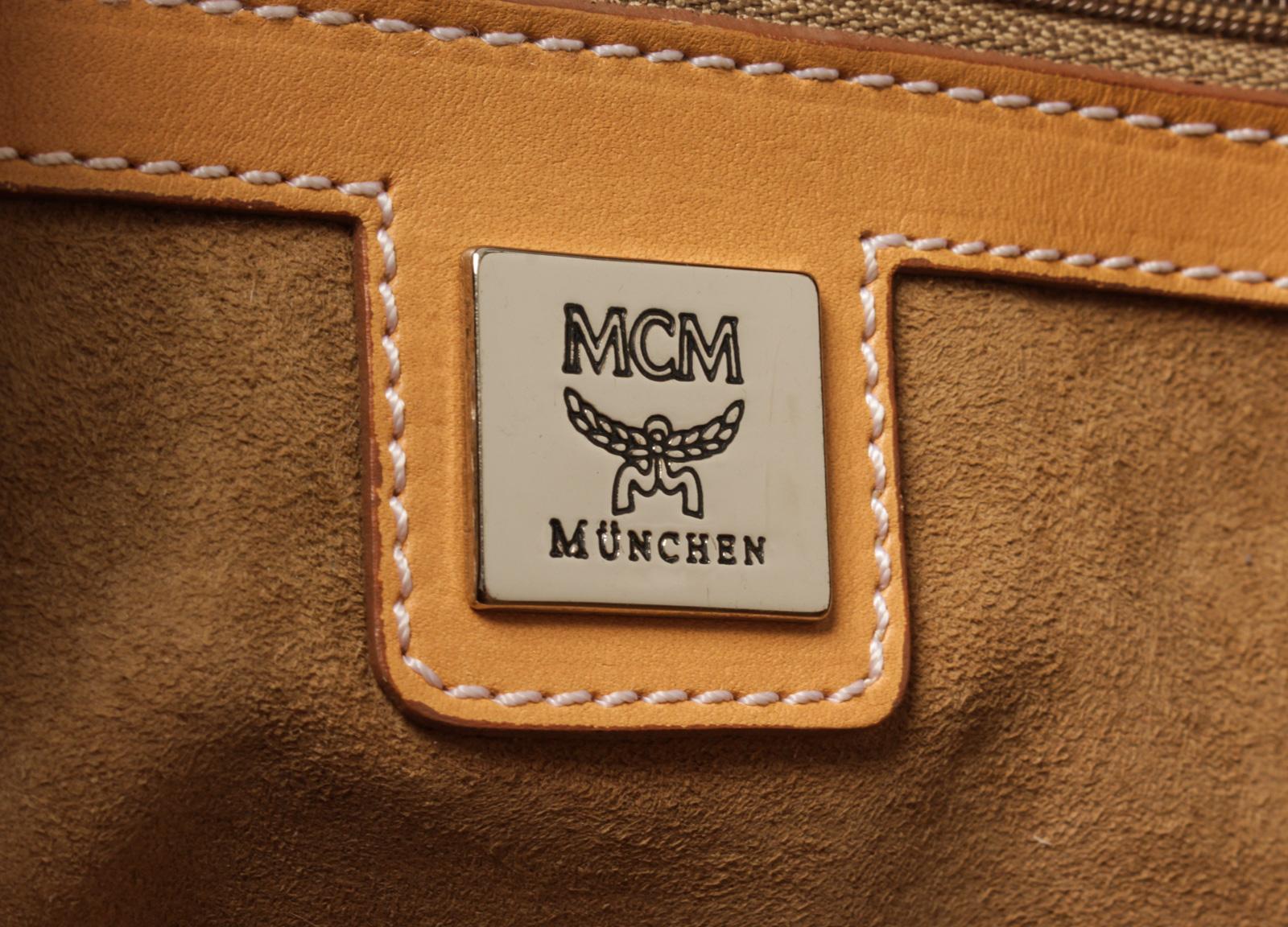 MCM Duffle Mini In White/Tan Coated Canvas Shoulder Bag at 1stDibs