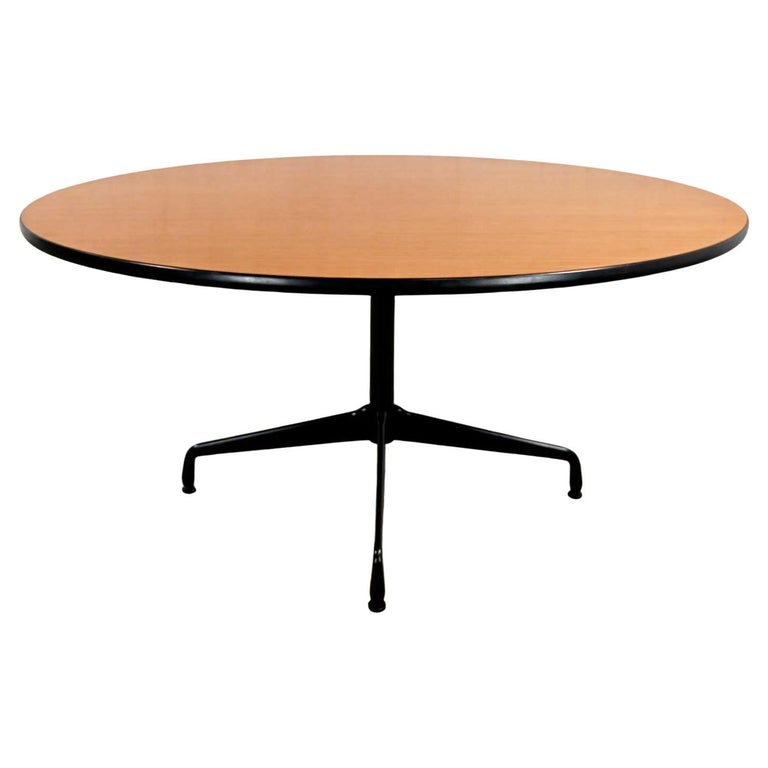 MCM Eames Herman Miller Natural Oak 60" Round Top Tables Black Universal Base For Sale at 1stDibs