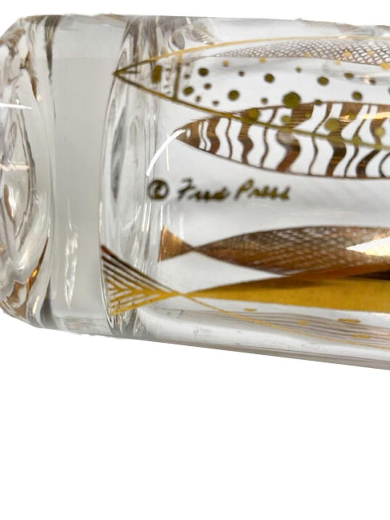 MCM, Fred Press "Gold Fish" Highball Glasses, 22 Karat Gold on Clear ...