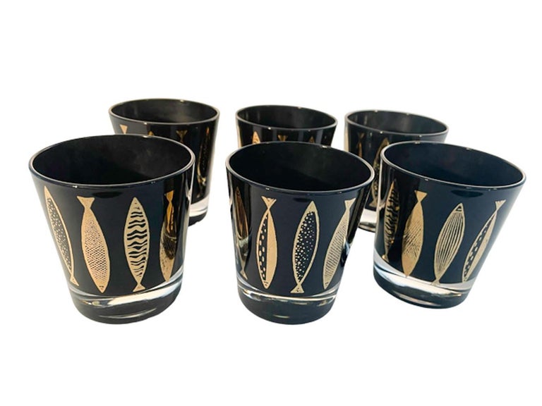 MCM Fred Press "Gold Fish" Old Fashioned Glasses, 22 Karat Gold on ...