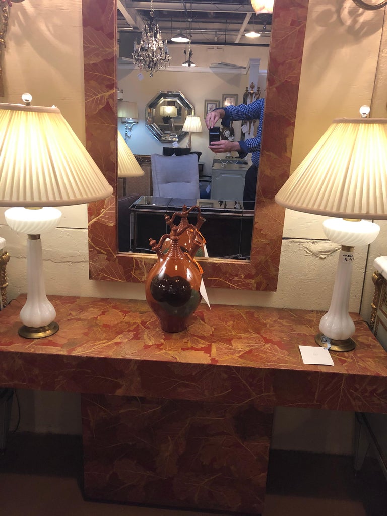 MCM Gold Leave Design Decoupage Painted Console Vanity with Matching ...