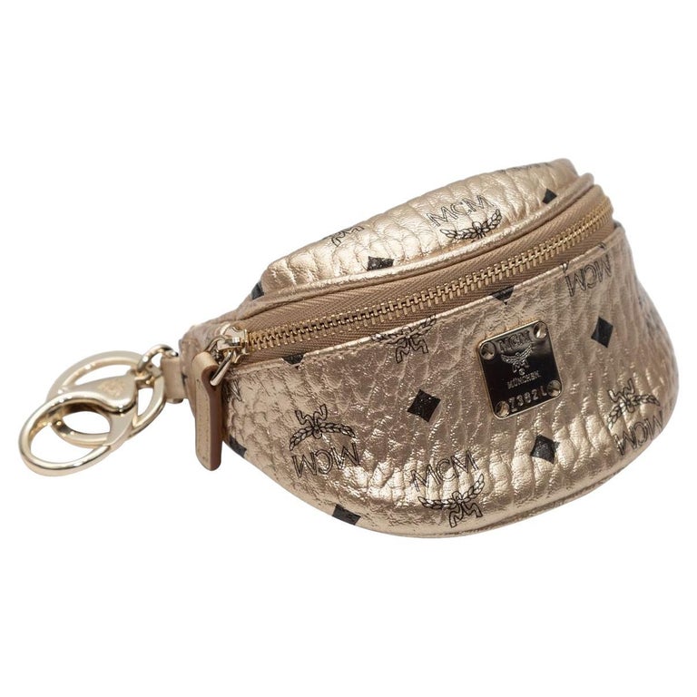 MCM Gold Metallic Visetos Mini Belt Bag Key Ring For Sale at 1stDibs